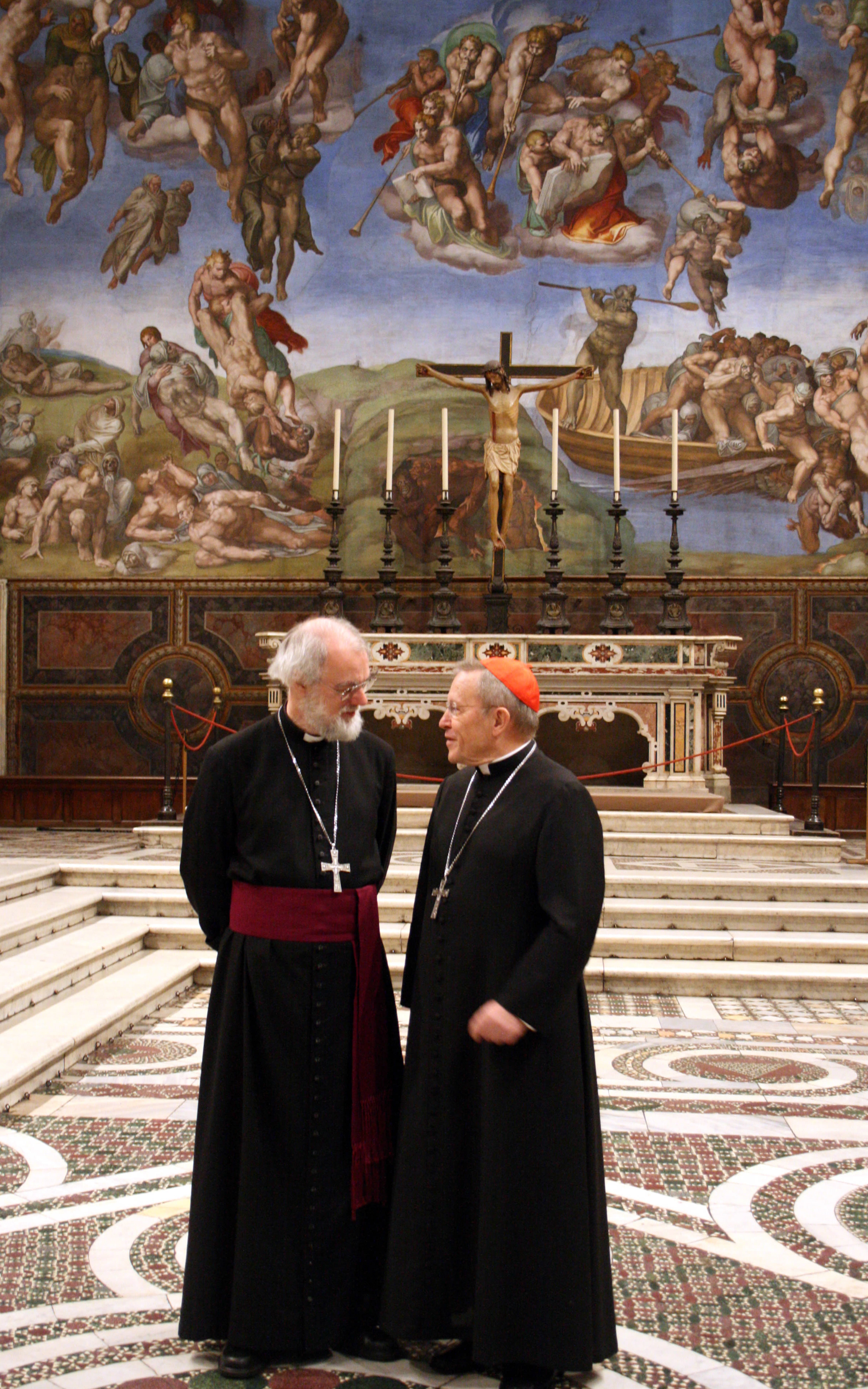 Archbishop and Cardinal Pray in the Sistine Chapel